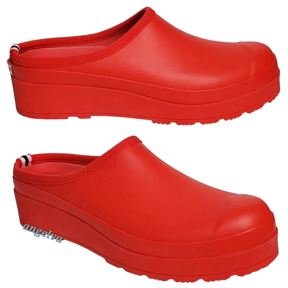 Hunter | Shoes | New Hunter Womens Original Play Slide On Clog Logo Red Waterproof Platform ...